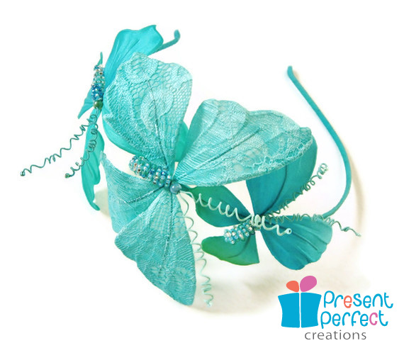 Lace Butterfly Fascinator, Turquoise Butterfly Headband on Luulla